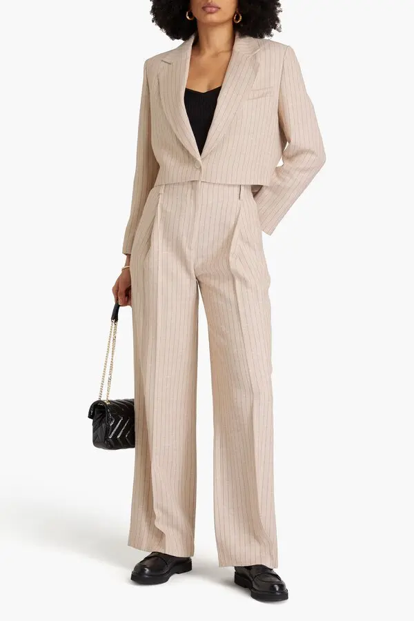 Sandro Cropped Pinstriped Tweed Blazer