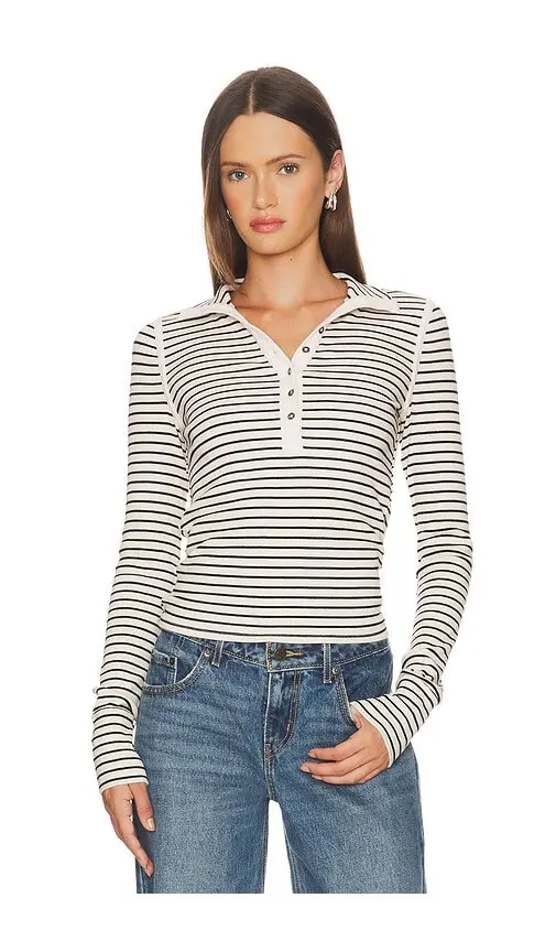Free People X We The Free Lake Henley Stripe Long Sleeve Shirt