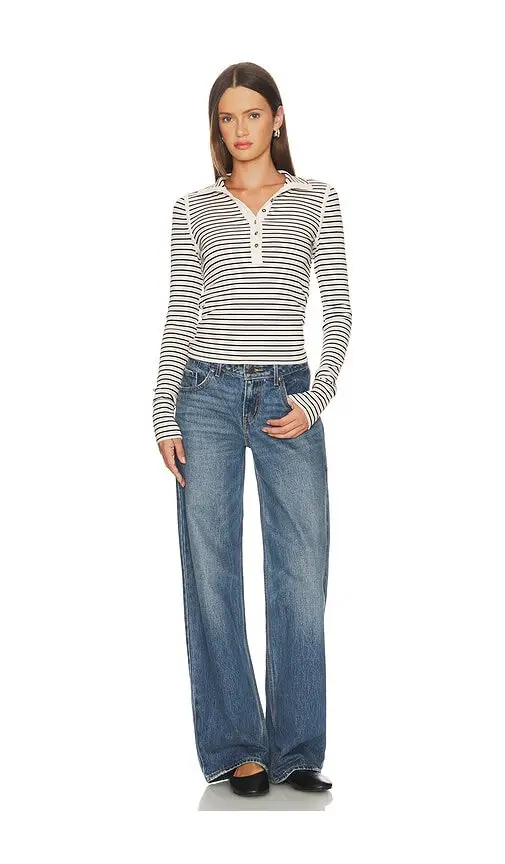 Free People X We The Free Lake Henley Stripe Long Sleeve Shirt