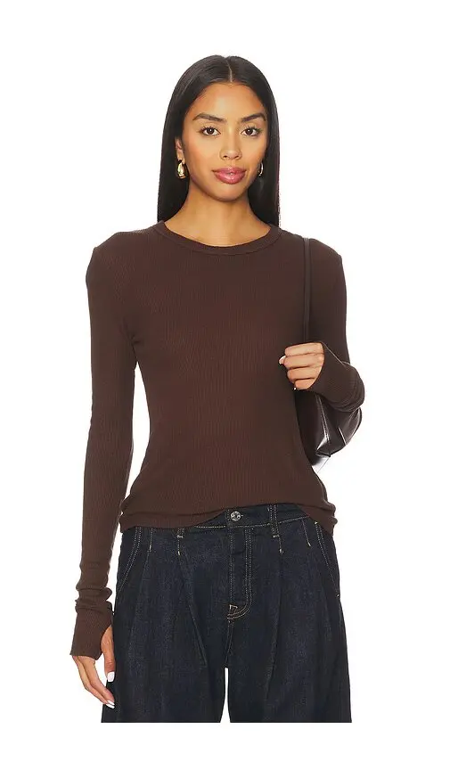 Michael Lauren Axl Long Sleeve Crop Fitted Top
