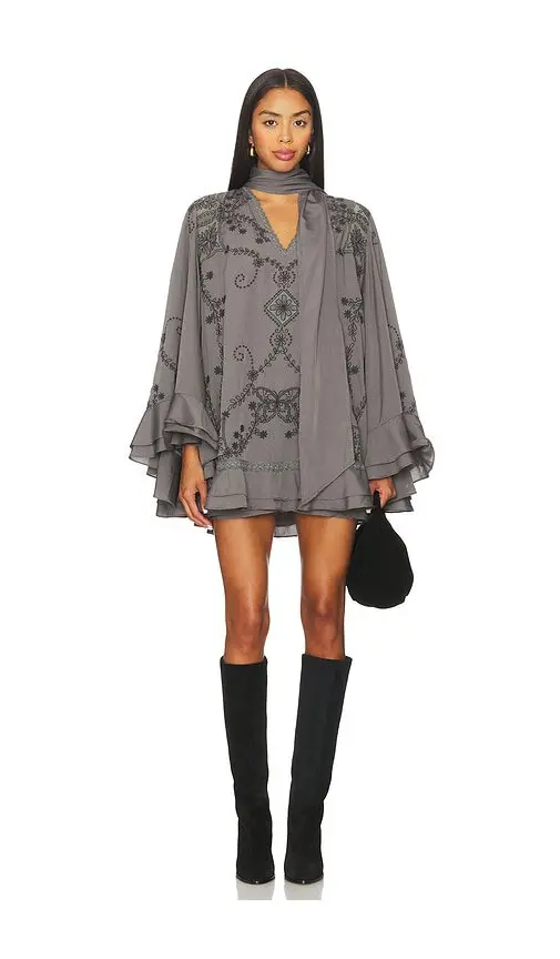 Free People Bali September Sun Mini Dress - Charcoal Grey