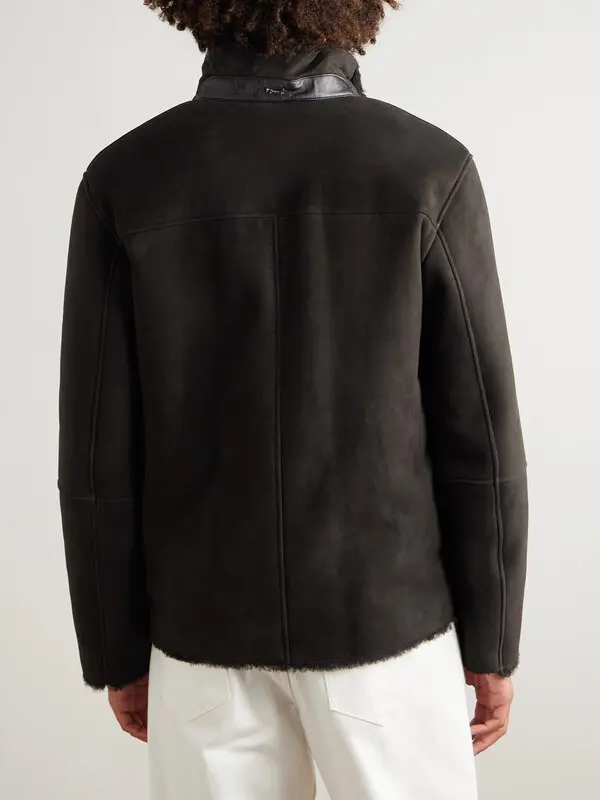 Herno Leather-trimmed Panelled Shearling Jacket