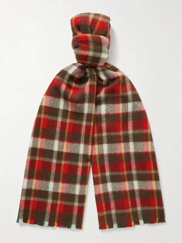 DRAKE'S Checked Wool Scarf - Red