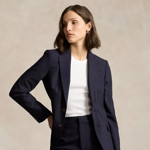 Ralph Lauren Stretch Wool Single-breasted Blazer - Navy