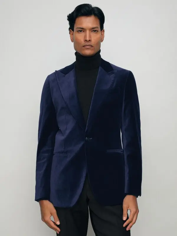 REISS Apsara Single-breasted Velvet Blazer - Bright Blue