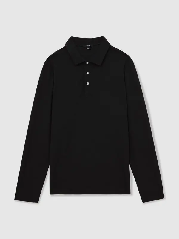 REISS Tivolli Textured Press-stud Polo Shirt - Black
