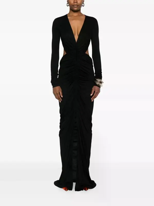 Rick Owens Cut-out Ruched Gown - Black