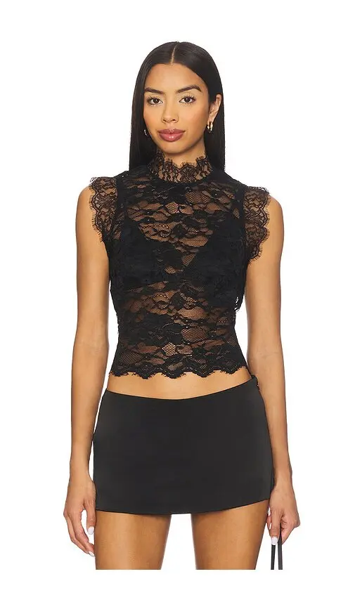 Superdown Lace Mock Neck Top - Black