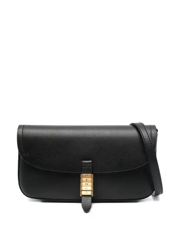 Pinko Leather Medium Crossbody Bag With Gold Tone Clasp - Black