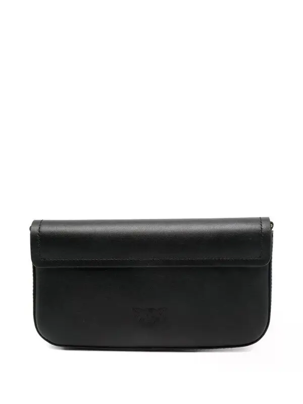 Pinko Leather Medium Crossbody Bag With Gold Tone Clasp - Black