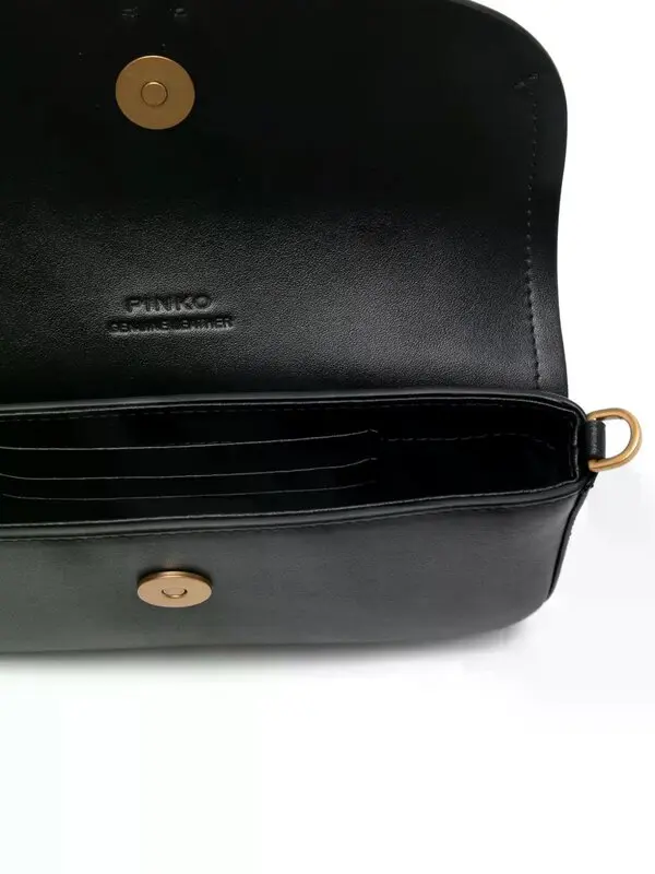 Pinko Leather Medium Crossbody Bag With Gold Tone Clasp - Black