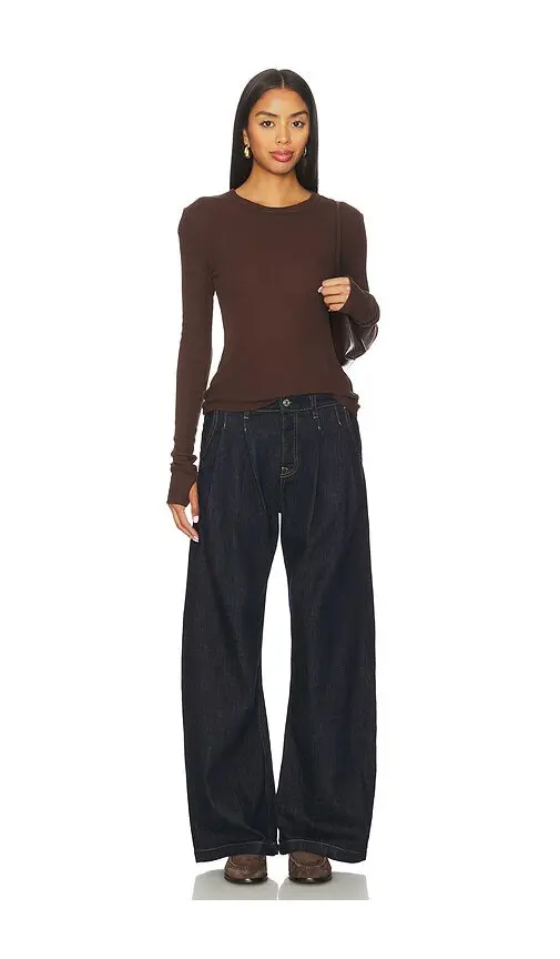 Michael Lauren Axl Long Sleeve Crop Fitted Top