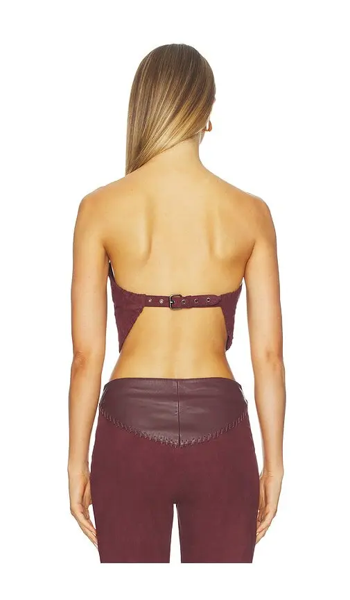 UNDERSTATED LEATHER Hankerchief Whipstitch Top - Chocolate
