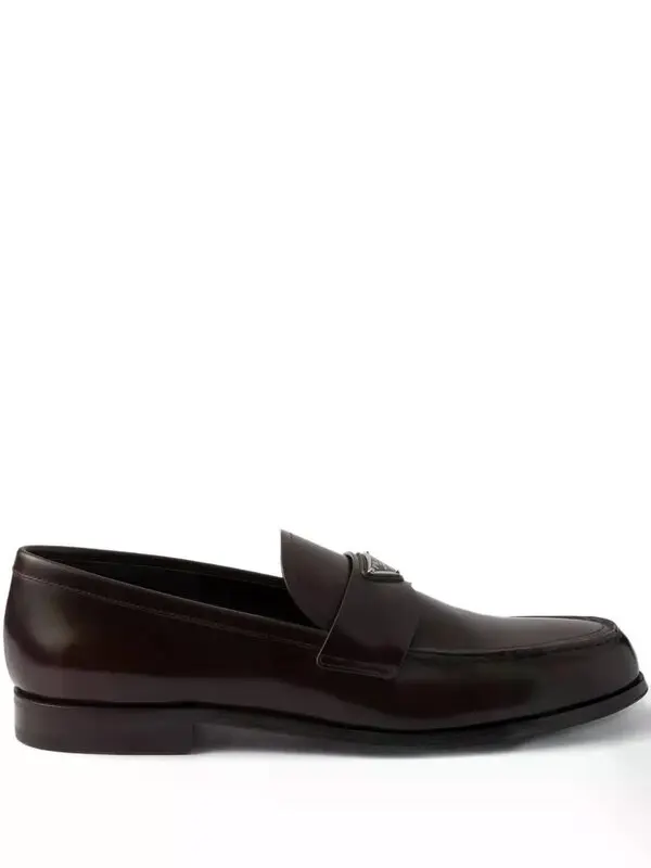 Prada Brushed Leather Loafers With Enameled Triangle Logo