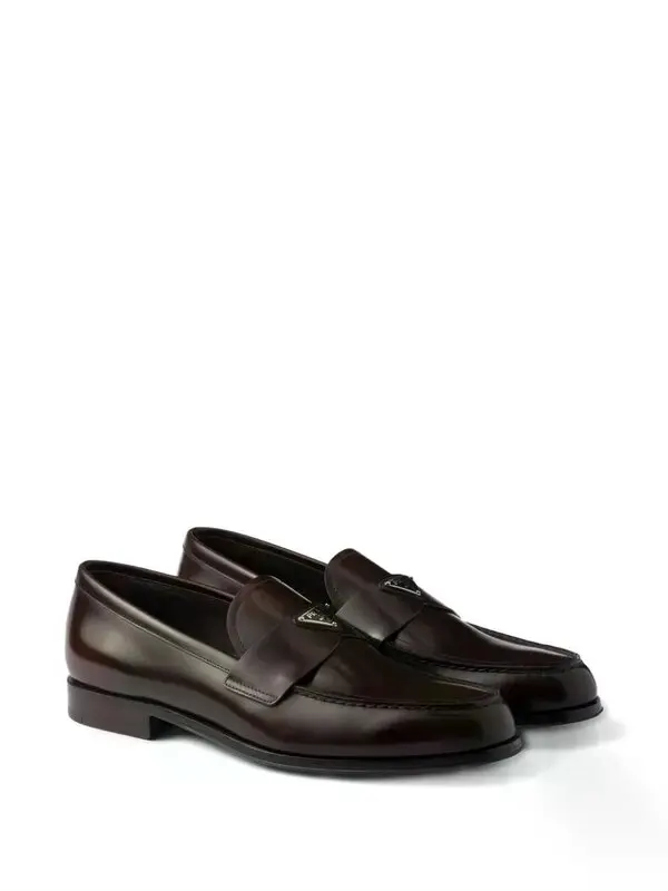 Prada Brushed Leather Loafers With Enameled Triangle Logo