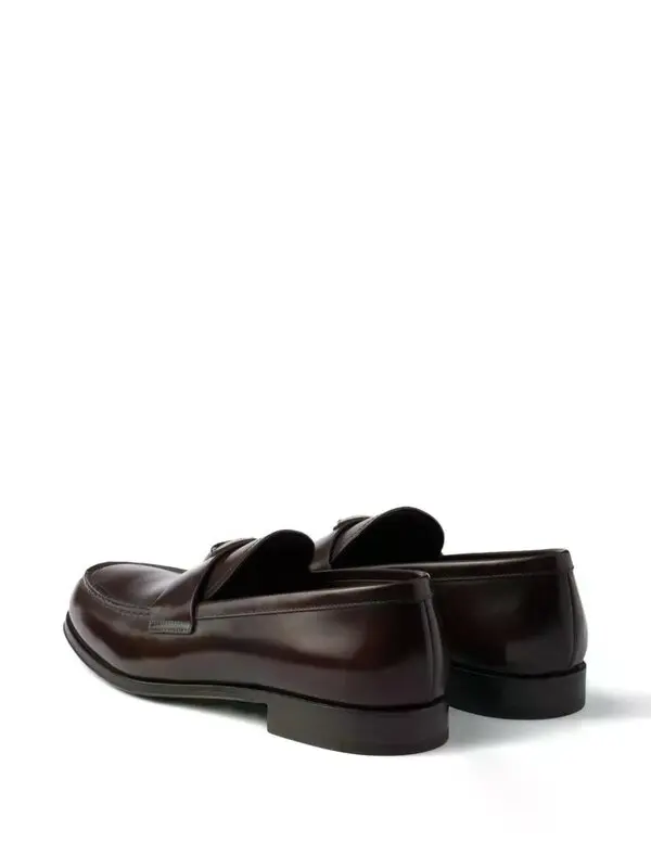 Prada Brushed Leather Loafers With Enameled Triangle Logo