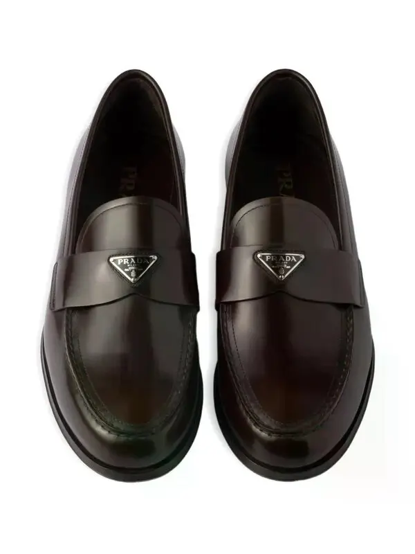 Prada Brushed Leather Loafers With Enameled Triangle Logo