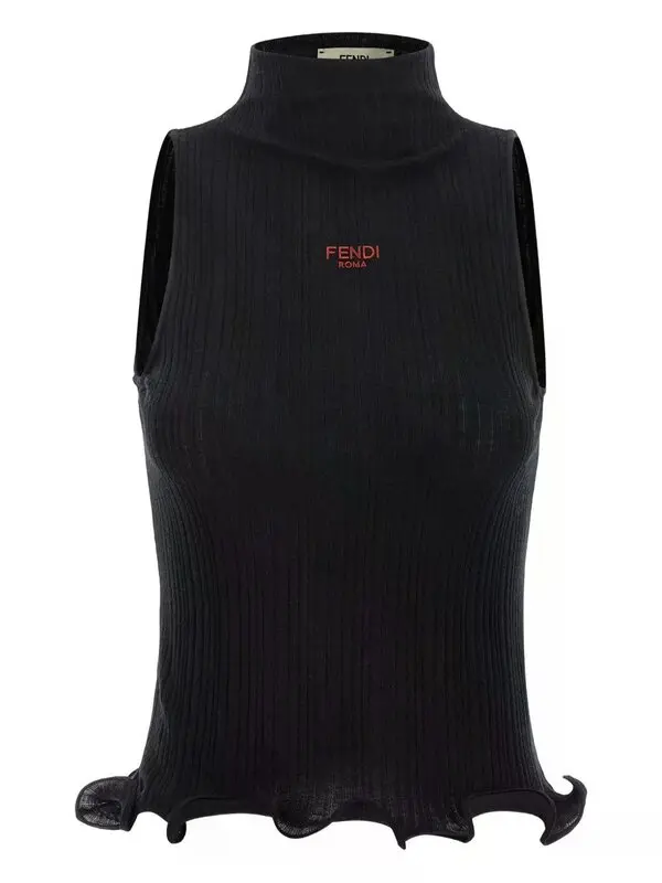 Fendi Ruffled High-neck Top - Black