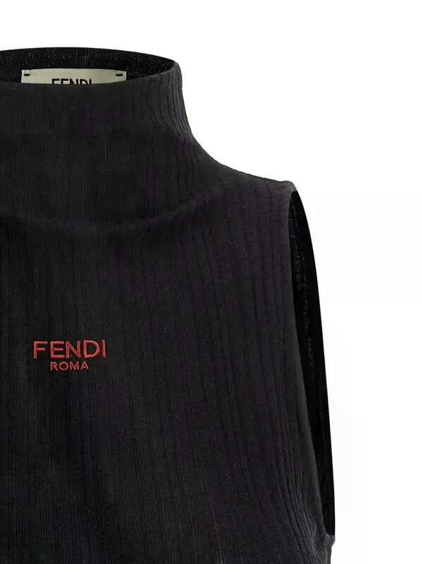 Fendi Ruffled High-neck Top - Black