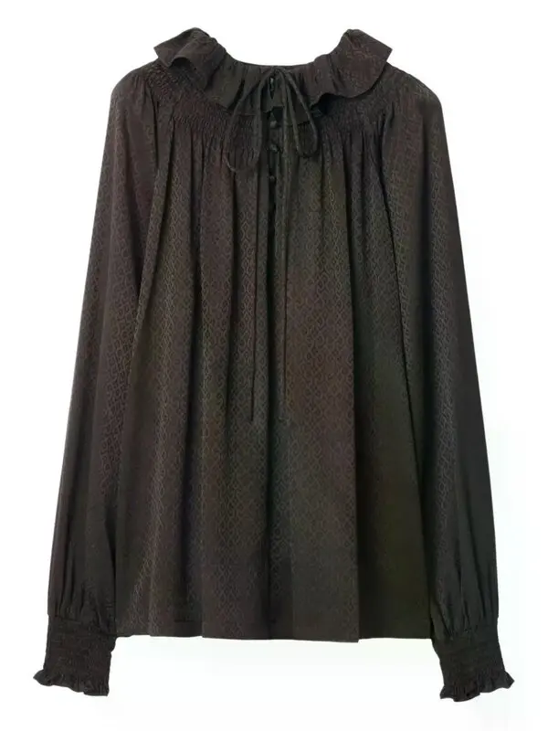 Burberry Geometric-pattern Ruffled Blouse - Brown