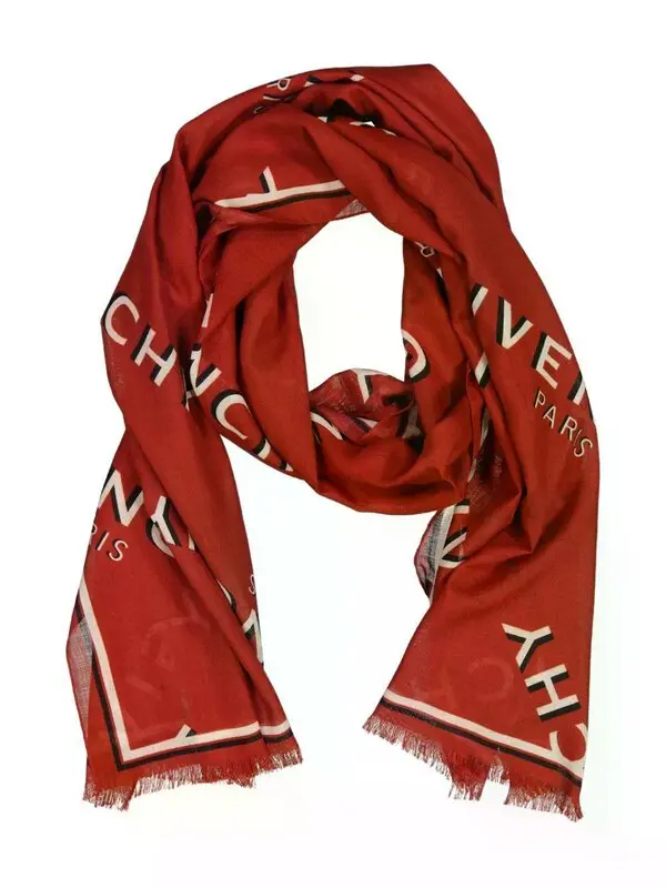 Givenchy Logo-lettering Frayed Scarf - Red