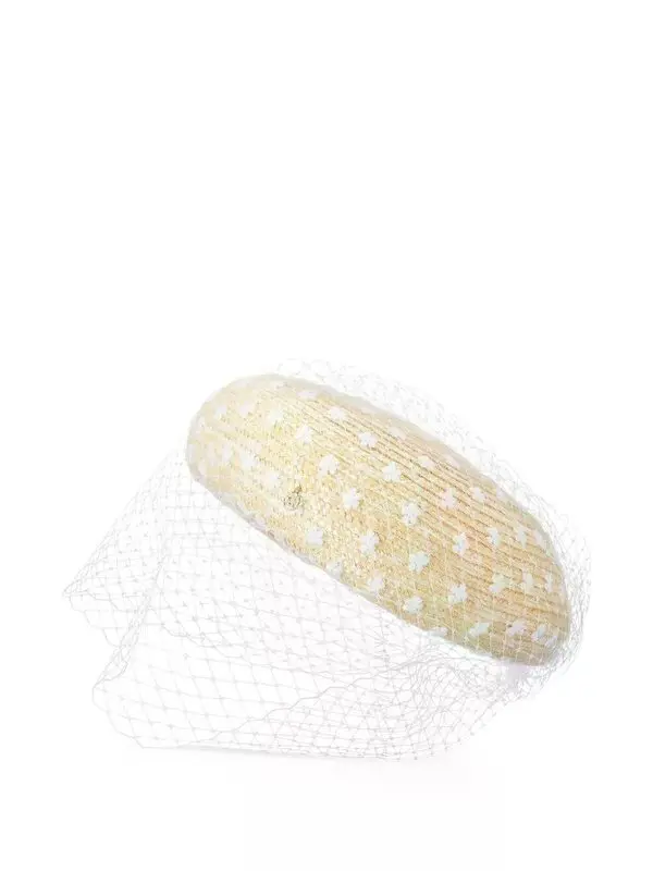 MAISON MICHEL Flower Embroidered Veil Hat - White