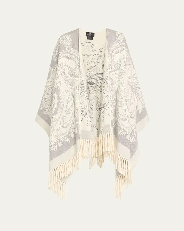Etro Paisley Jacquard Wool Cape - Burgundy