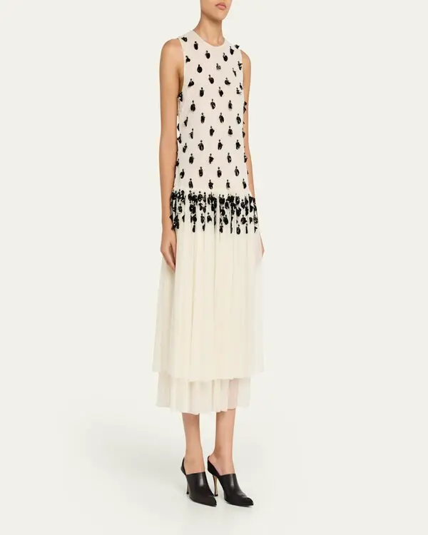 DIOTIMA Embellished Sleeveless Tiered Midi Dress