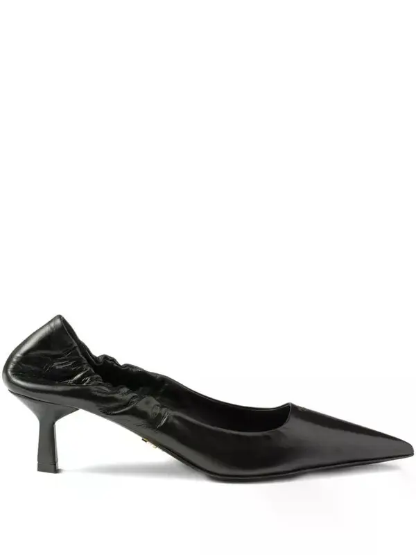 Prada 55mm Ruched-effect Pointed-toe Leather Pumps