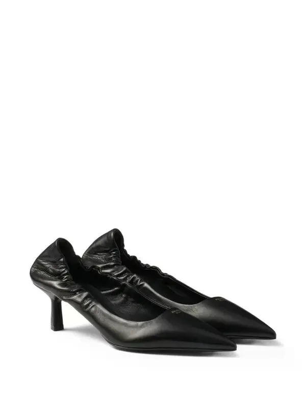 Prada 55mm Ruched-effect Pointed-toe Leather Pumps