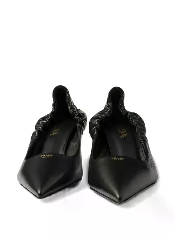 Prada 55mm Ruched-effect Pointed-toe Leather Pumps