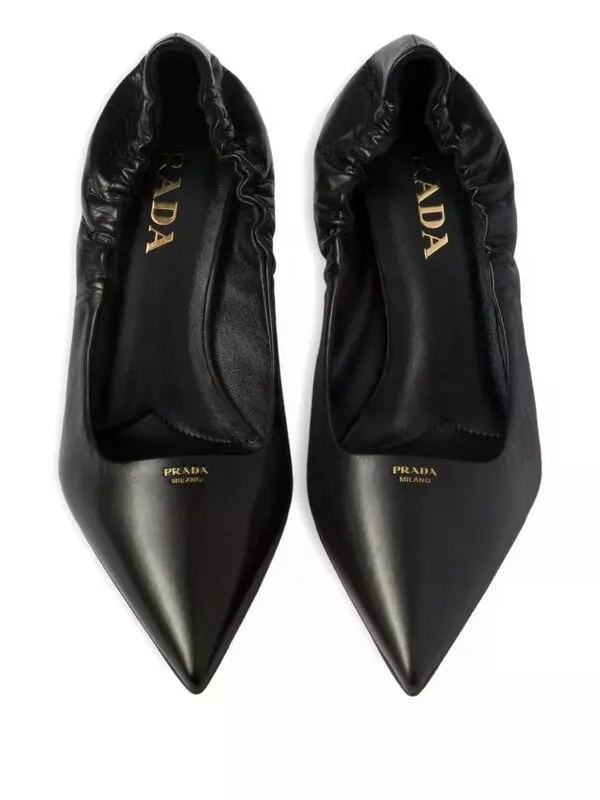 Prada 55mm Ruched-effect Pointed-toe Leather Pumps