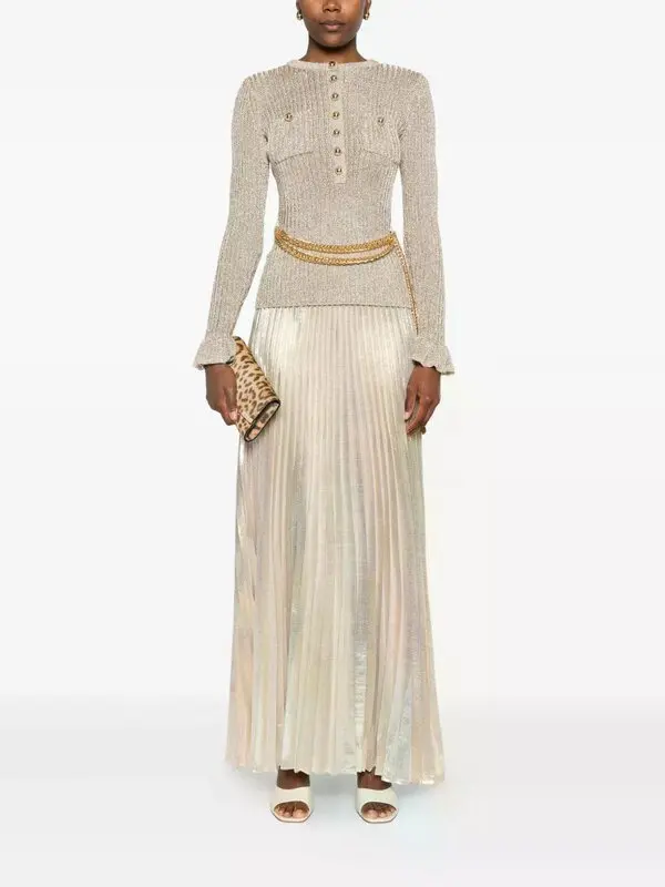 self-portrait - Gold Lurex Ribbed Knit Maxi Dress - XS