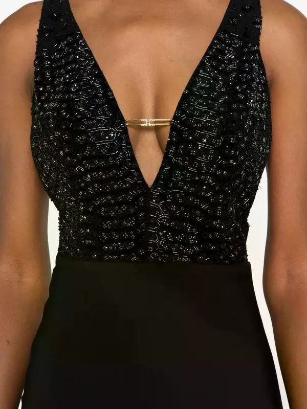 Elisabetta Franchi Sleeveless Maxi Gown With Crystal Embellishments