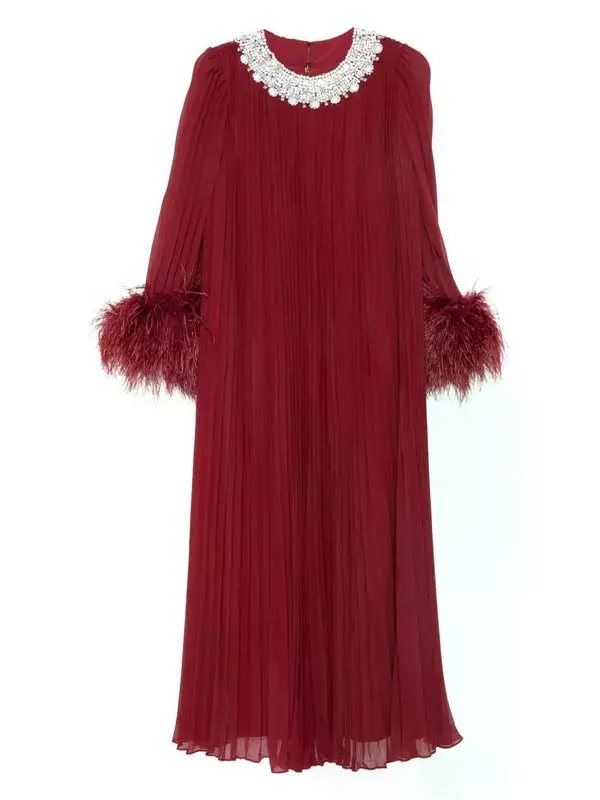 SELF-PORTRAIT Feather-trimmed Chiffon Midi Dress