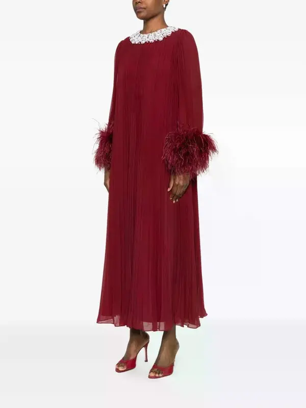 SELF-PORTRAIT Feather-trimmed Chiffon Midi Dress