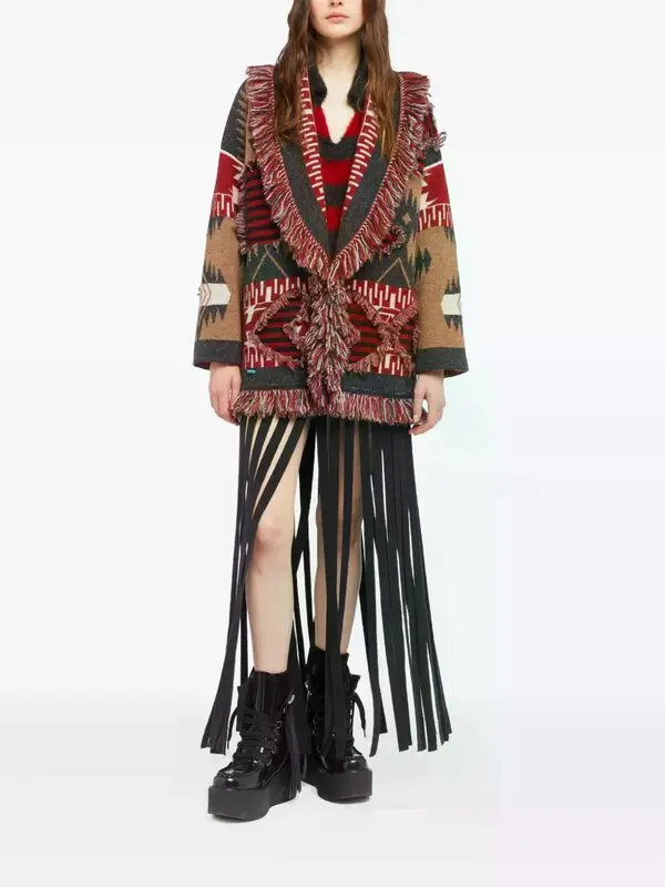 Alanui Grunge Anthem Fringed Patterned Coat