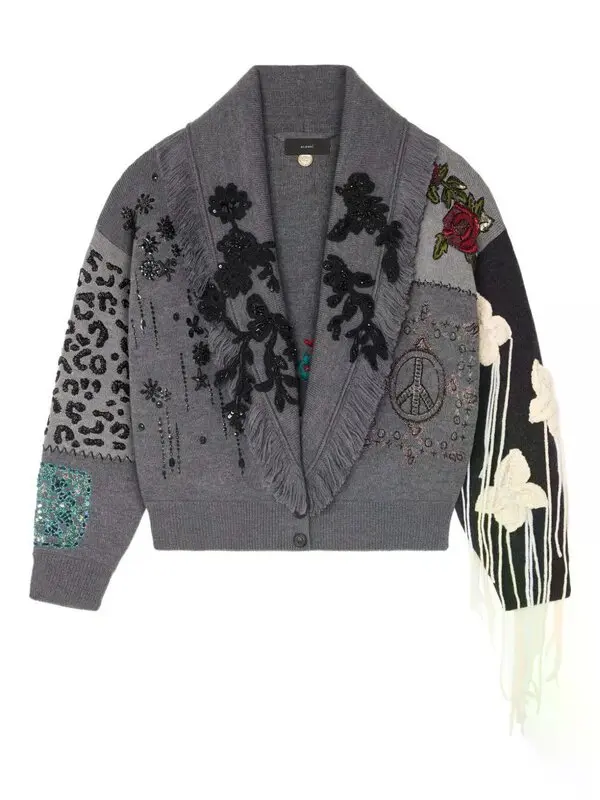 Alanui Midnight In Manhattan Embellished Fringed Cardigan - Grey