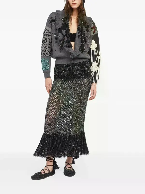 Alanui Midnight In Manhattan Embellished Fringed Cardigan - Grey
