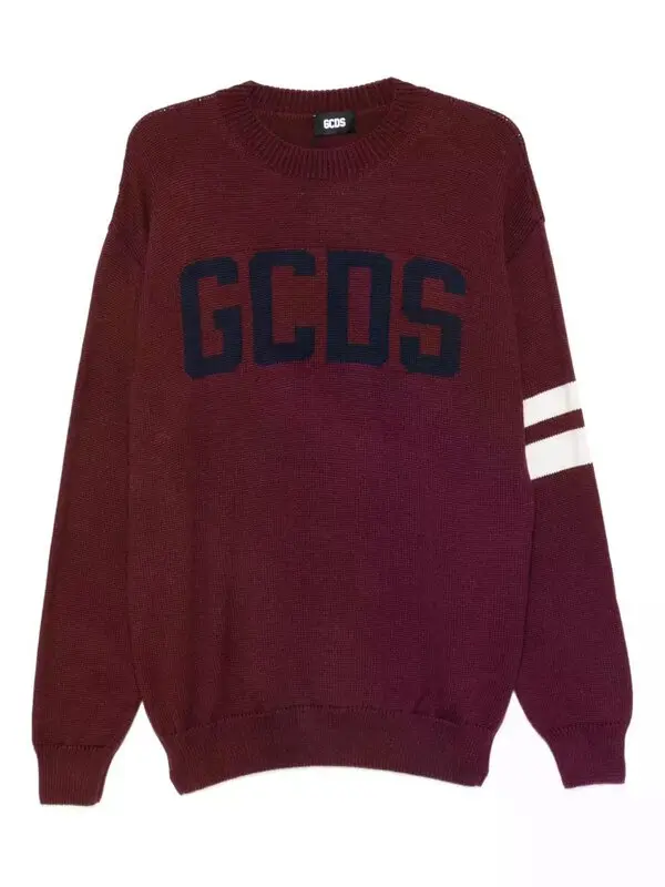 Gcds Crew-neck Stripe-detail Sweater - Red