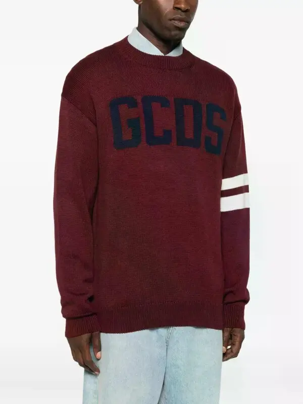 Gcds Crew-neck Stripe-detail Sweater - Red