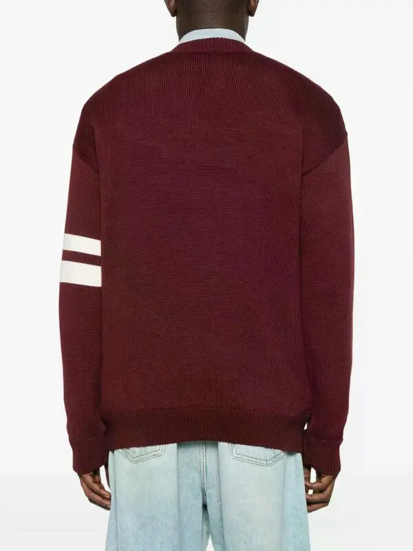 Gcds Crew-neck Stripe-detail Sweater - Red
