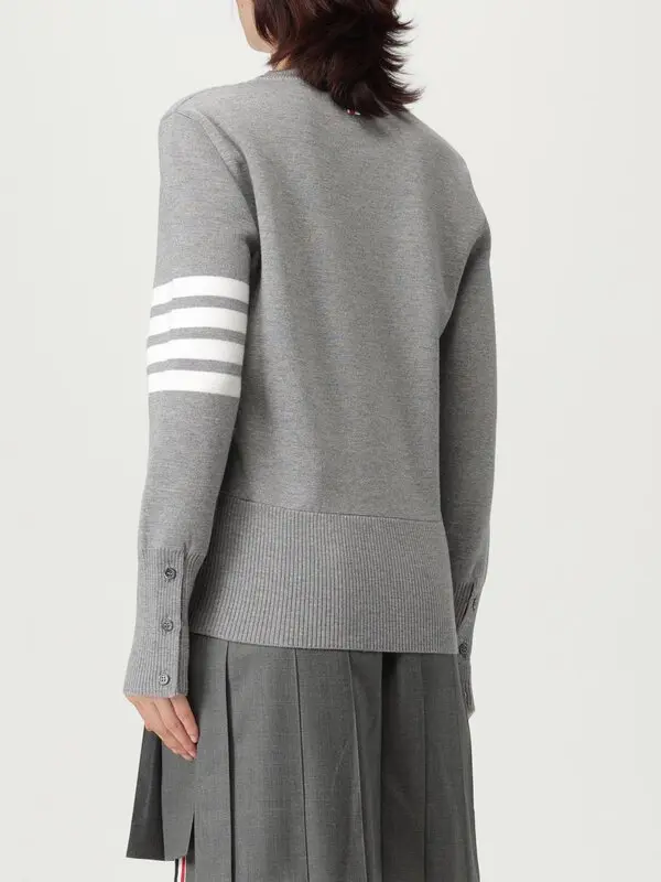 Thom Browne Ribbed Crewneck Sweater With Signature Striping - Grey 1