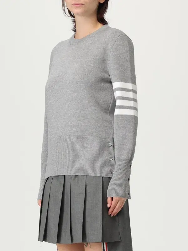 Thom Browne Ribbed Crewneck Sweater With Signature Striping - Grey 1