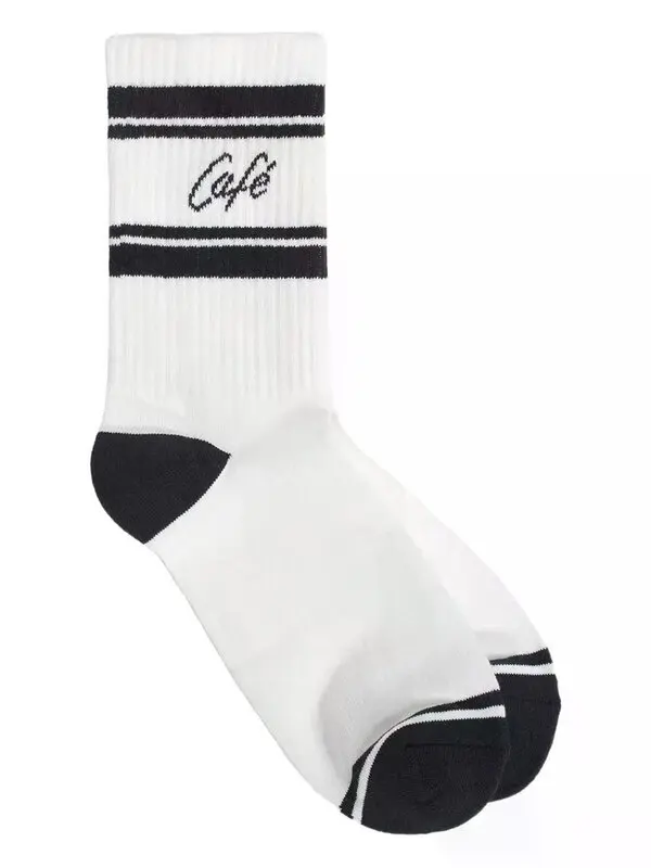 CAFÉ KITSUNÉ Striped Ribbed Socks - White