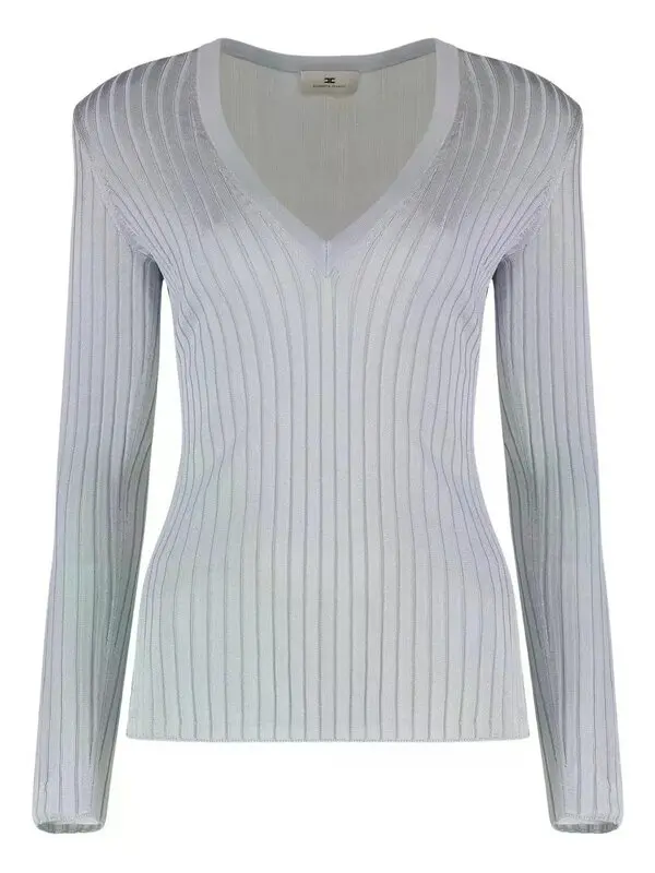 Elisabetta Franchi Ribbed Knit Top With Padded Shoulders - Grey