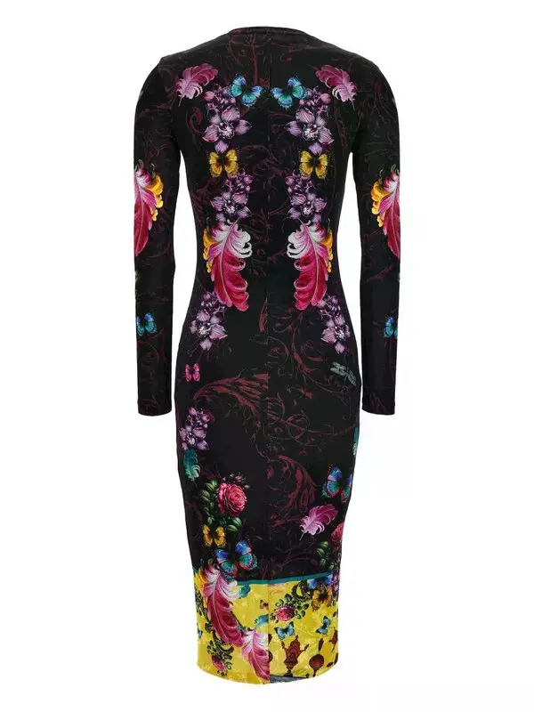 Versace Floral-butterfly Print Midi Dress - Black