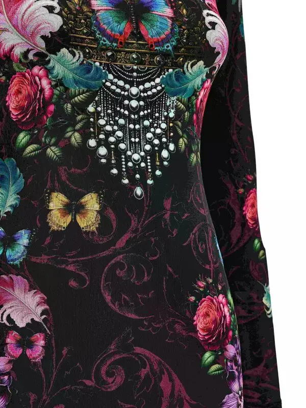 Versace Floral-butterfly Print Midi Dress - Black