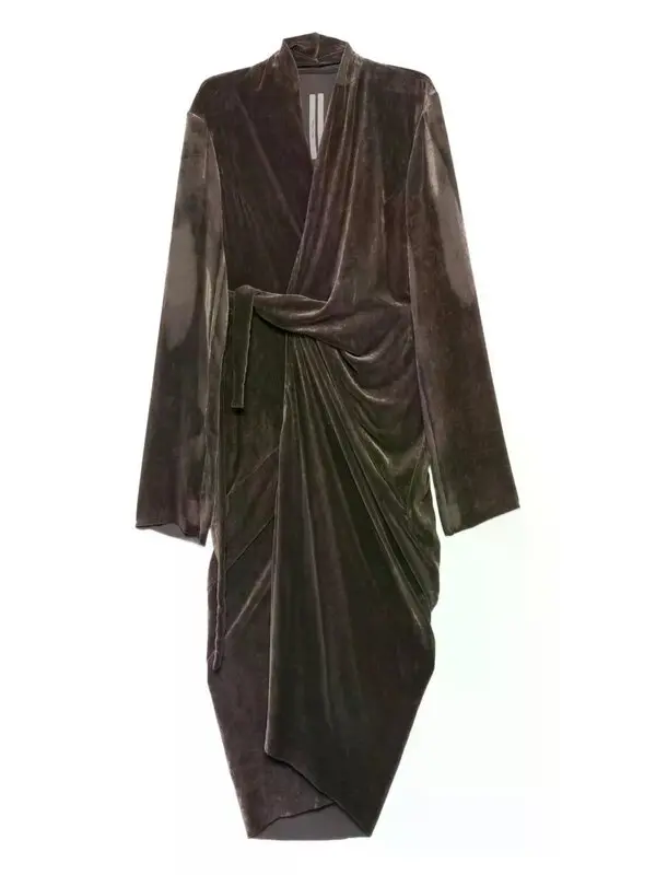 blue dress for baby girl Dimitra | Dark Green and Brown Velvet Devore Plunge-Neck Wrap Mini Dress