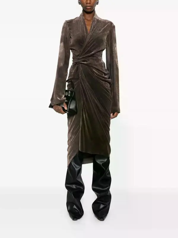 Rick Owens Draped Wrap Midi Dress - Brown
